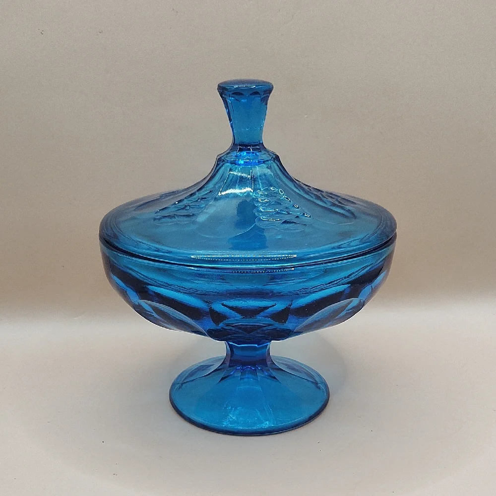 Accents | Vintage Blue Glass Pedestal Candy Dish With Lid | Poshmark